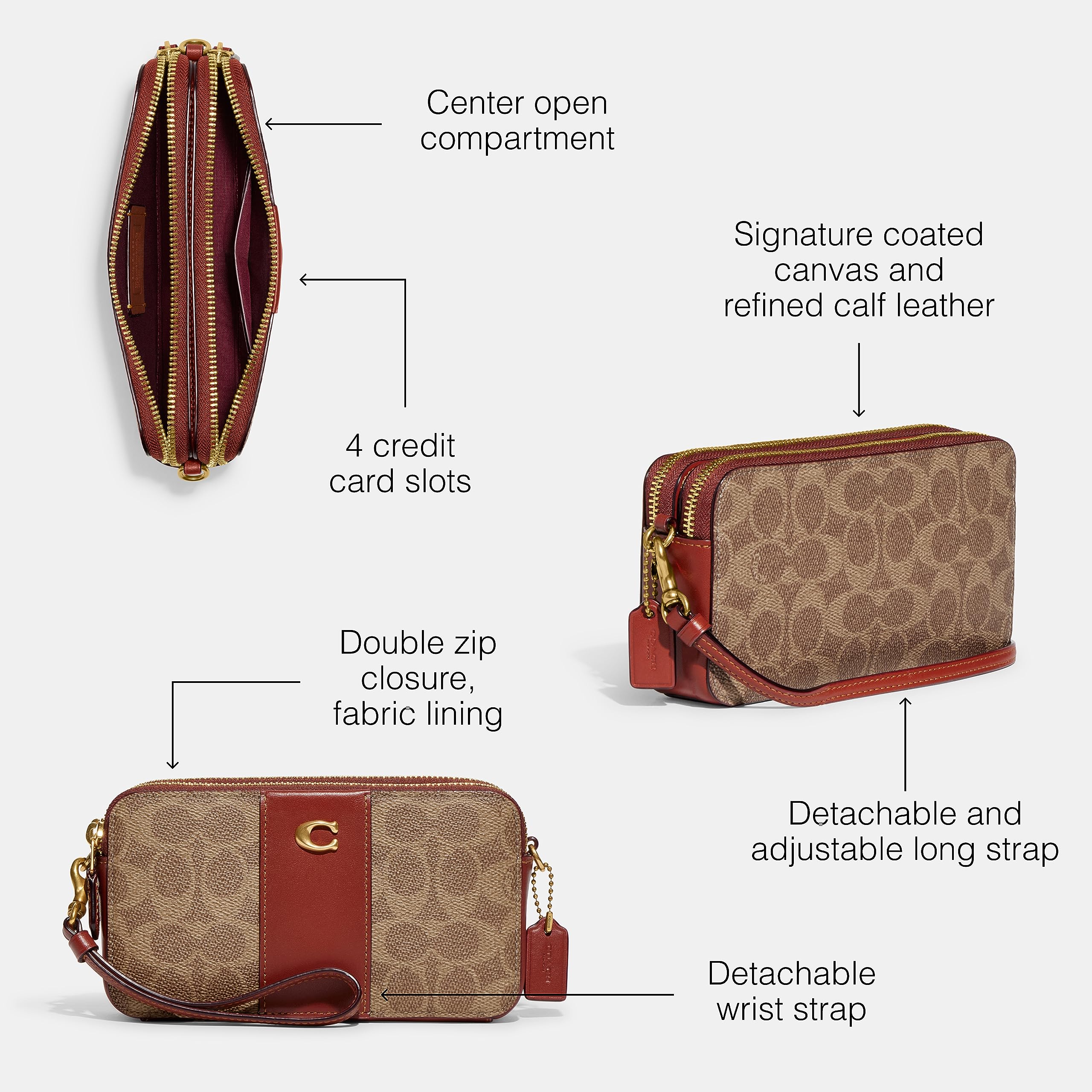 COACH Color-block Coated Canvas Signature Kira Crossbody, Tan Rust, One Size
