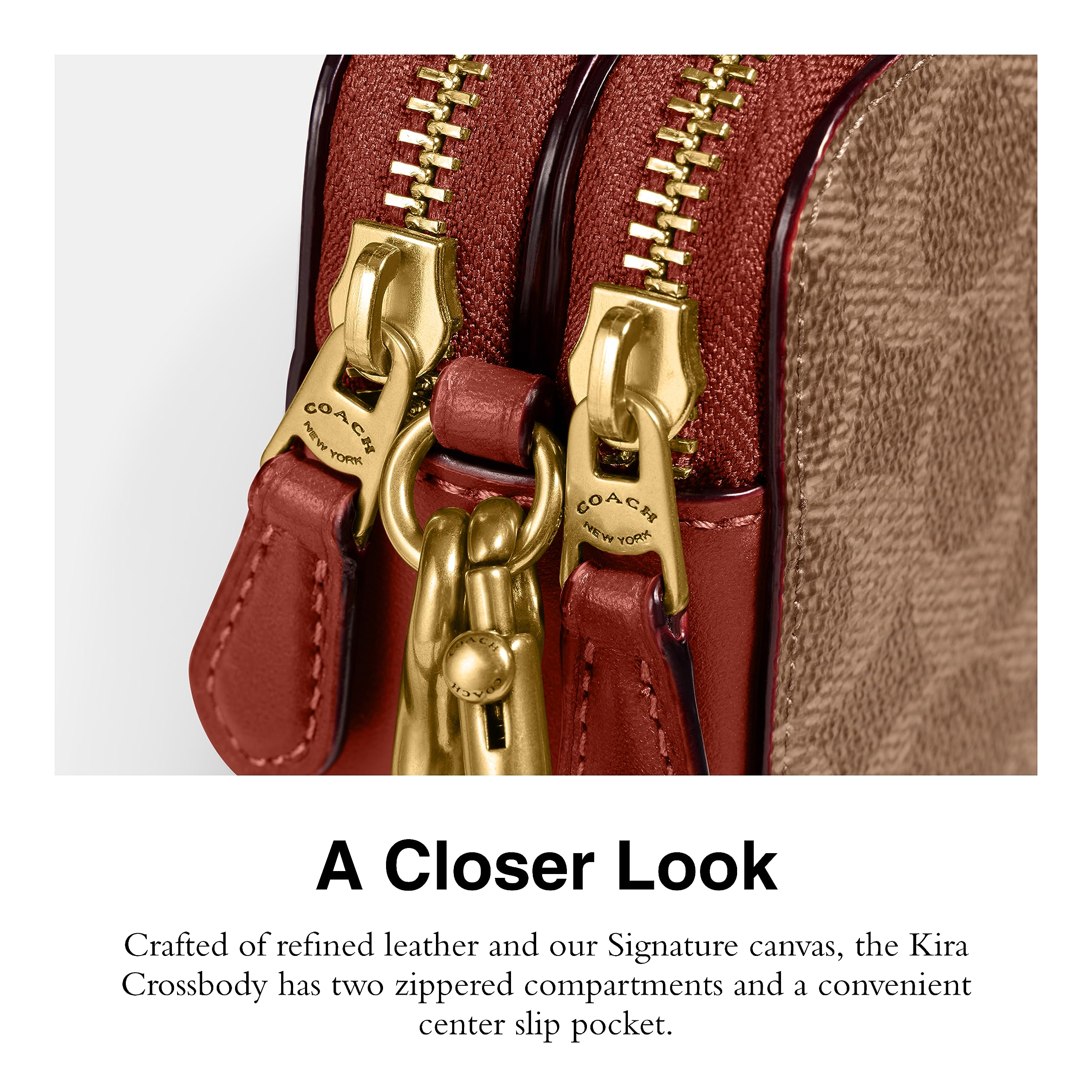 COACH Color-block Coated Canvas Signature Kira Crossbody, Tan Rust, One Size