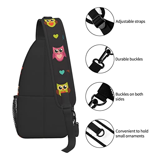 Sling Bag, Rainbow Owls Print Crossbody Sling Backpack for Casual Shoulder Women and Men