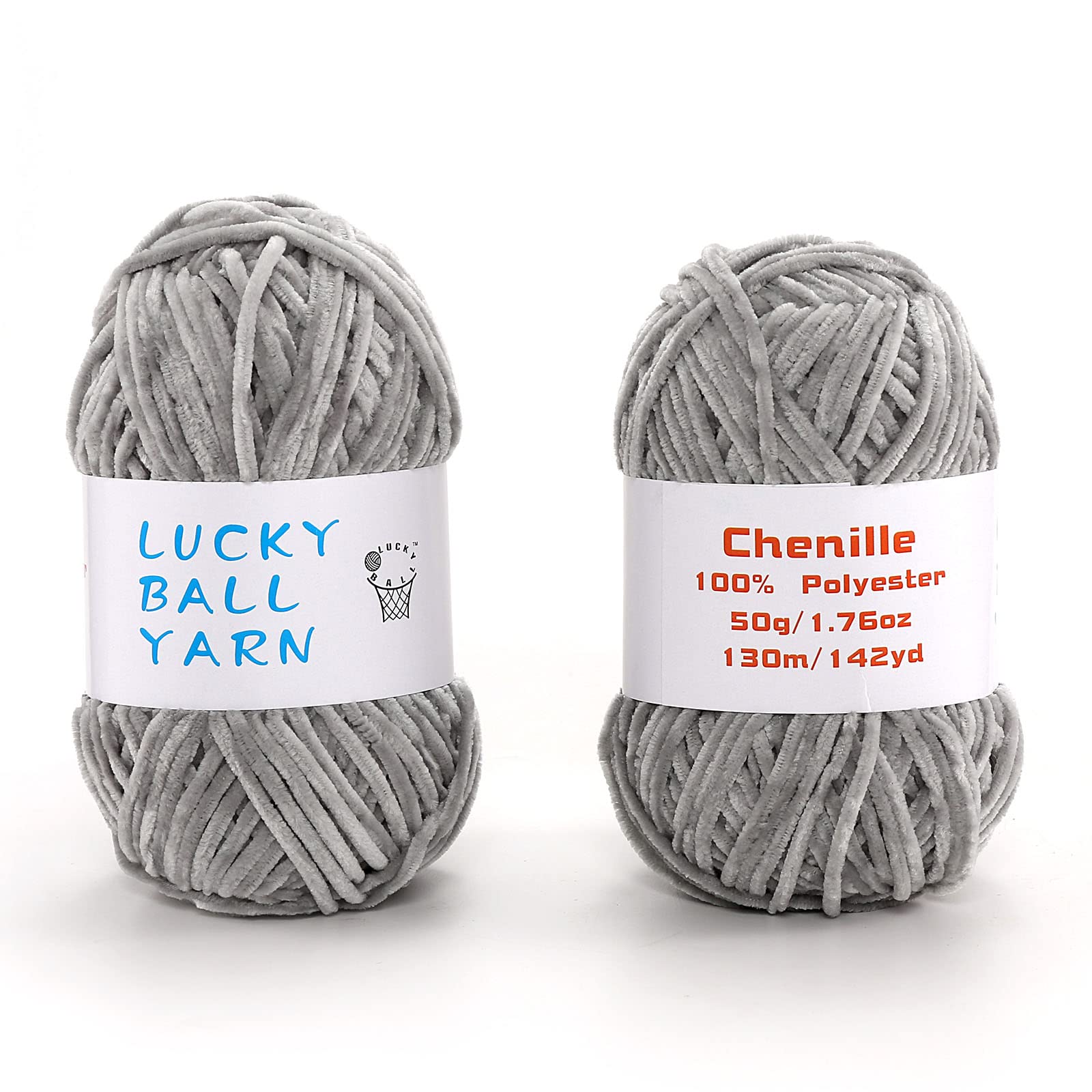 2PCS Soft Chenille Yarn Blanket Yarn,Velvet Yarn for Knitting,Fancy Yarn for Crochet,Crochet Yarn for Sweater/Hat/Blankets/DIY Craft(Grey)