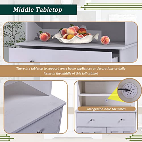 70.9" Freestanding Kitchen Pantry, Kitchen Cupboard Storage Cabinet with Glass Doors and Large Drawer Tall Pantry Cabinet Cupboard with Adjustable Shelves for Dining Room, Living Room, Antique White