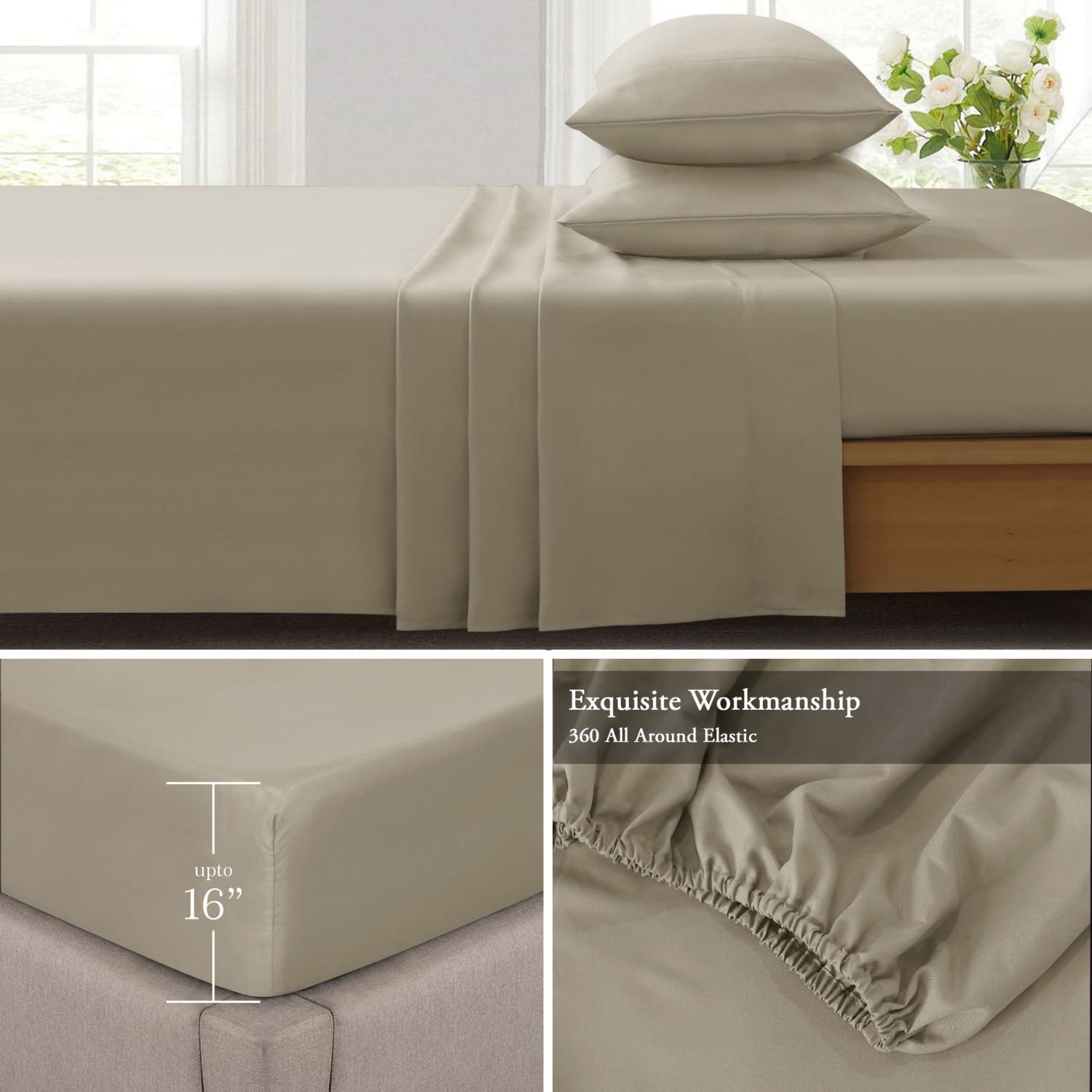 IR Imperial Rooms Beige Full Size Bed Sheets - 4 Pcs Luxury Sheets & Pillowcases for Spa, Hotels, Guest Bedroom & Airbnbs - Brushed Microfiber Full Size Sheets