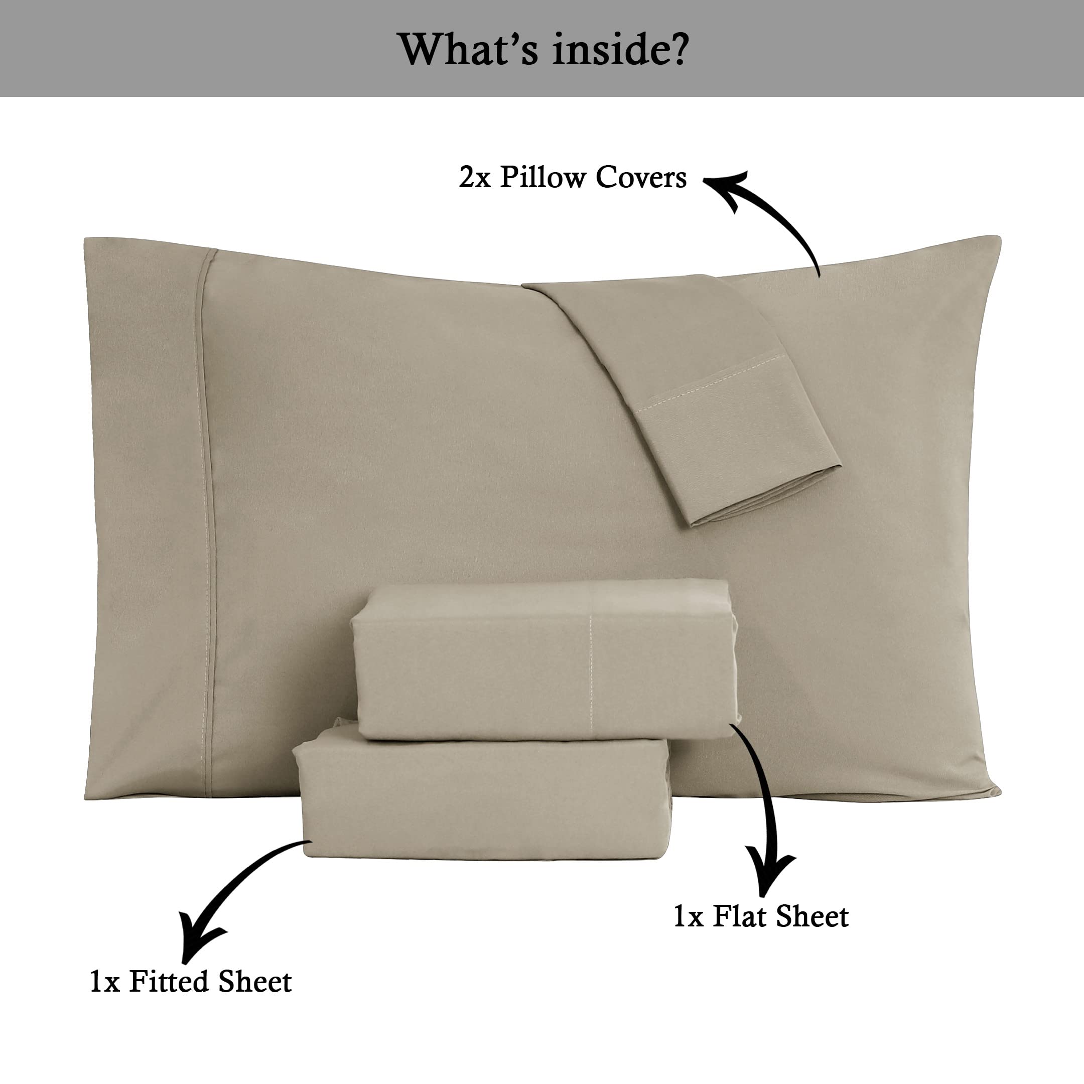 IR Imperial Rooms Beige Full Size Bed Sheets - 4 Pcs Luxury Sheets & Pillowcases for Spa, Hotels, Guest Bedroom & Airbnbs - Brushed Microfiber Full Size Sheets