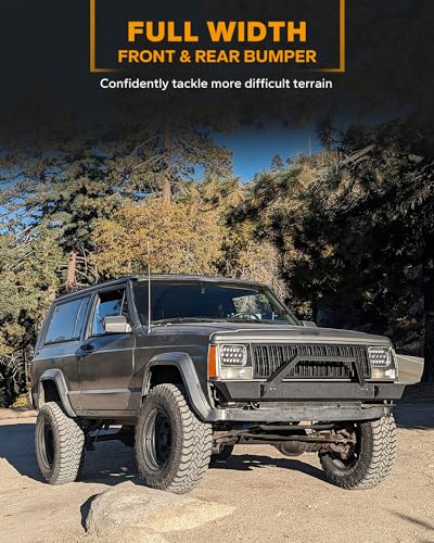 Autoholic Front Bumper & Rear Bumper Kit Fit for 1984-2001 Jeep Cherokee XJ with Hitch Receiver D-rings