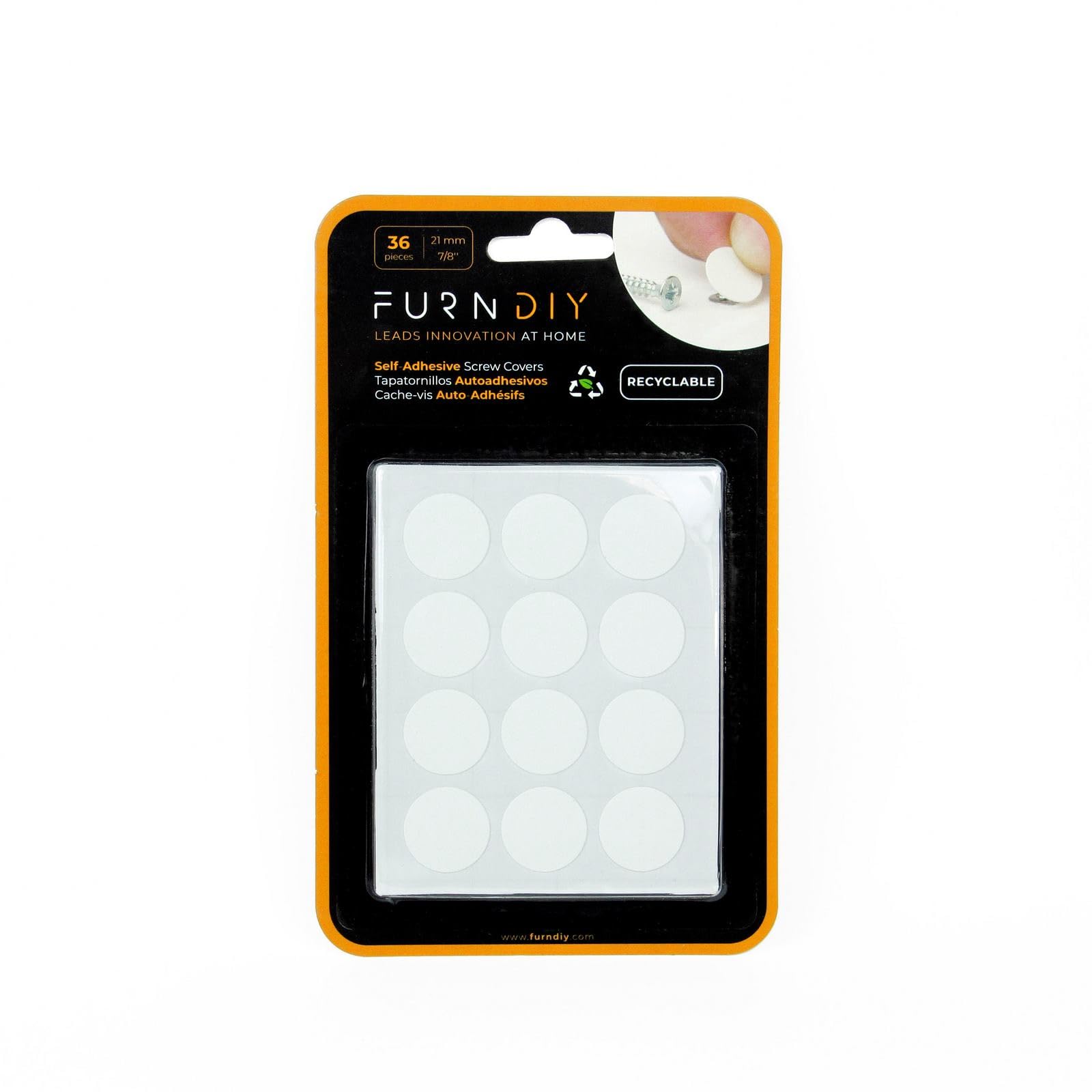 Furndiy 7/8" - 21mm 36 Pcs White Self-Adhesive Screw Cover Caps - Screw Hiding - Screw Hole Cover Caps - Nail Cover - Screw Hole Stickers - Based in USA