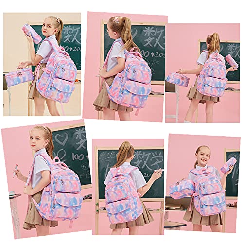 Gradient-Star Backpack and Lunch Bag Set for Girls School Bookbag and Lunch Box, Backpack Lunchbox Combo Girls, Star Print Backpack Set for Girls
