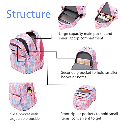 Gradient-Star Backpack and Lunch Bag Set for Girls School Bookbag and Lunch Box, Backpack Lunchbox Combo Girls, Star Print Backpack Set for Girls