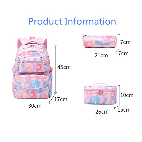 Gradient-Star Backpack and Lunch Bag Set for Girls School Bookbag and Lunch Box, Backpack Lunchbox Combo Girls, Star Print Backpack Set for Girls