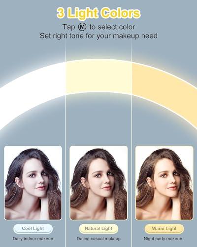 Make up Mirror with Lights, 1X/10X Magnifying Vanity Mirror with 46 LED Lights, 3 Lighting Modes, Brightness Adjustable and Rechargeable Personal Compact Travel Makeup Mirrors