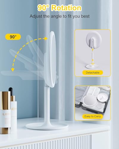 Make up Mirror with Lights, 1X/10X Magnifying Vanity Mirror with 46 LED Lights, 3 Lighting Modes, Brightness Adjustable and Rechargeable Personal Compact Travel Makeup Mirrors