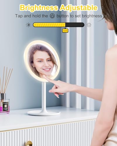 Make up Mirror with Lights, 1X/10X Magnifying Vanity Mirror with 46 LED Lights, 3 Lighting Modes, Brightness Adjustable and Rechargeable Personal Compact Travel Makeup Mirrors