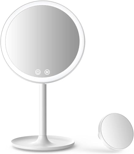 Make up Mirror with Lights, 1X/10X Magnifying Vanity Mirror with 46 LED Lights, 3 Lighting Modes, Brightness Adjustable and Rechargeable Personal Compact Travel Makeup Mirrors