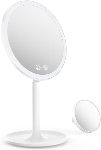 Make up Mirror with Lights, 1X/10X Magnifying Vanity Mirror with 46 LED Lights, 3 Lighting Modes, Brightness Adjustable and Rechargeable Personal Compact Travel Makeup Mirrors