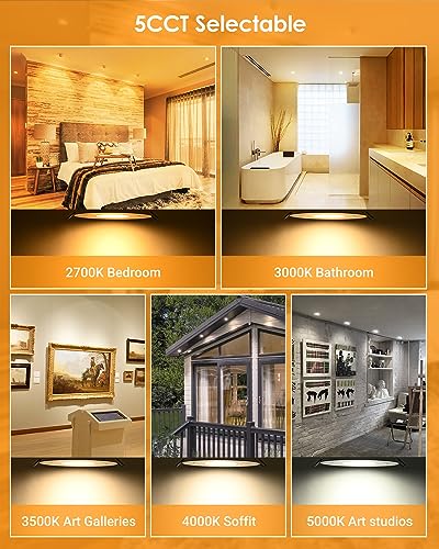 POPANU 4inch Gimbal LED Recessed Light Recessed LED 4 inch White Swivel Gimbal Canless Light 360° Rotation 90° Tilt 4" 9W Eyeball Lighting Dimmable Adjustable Can Spotlights 5CCT White 4 inch 6 Pack