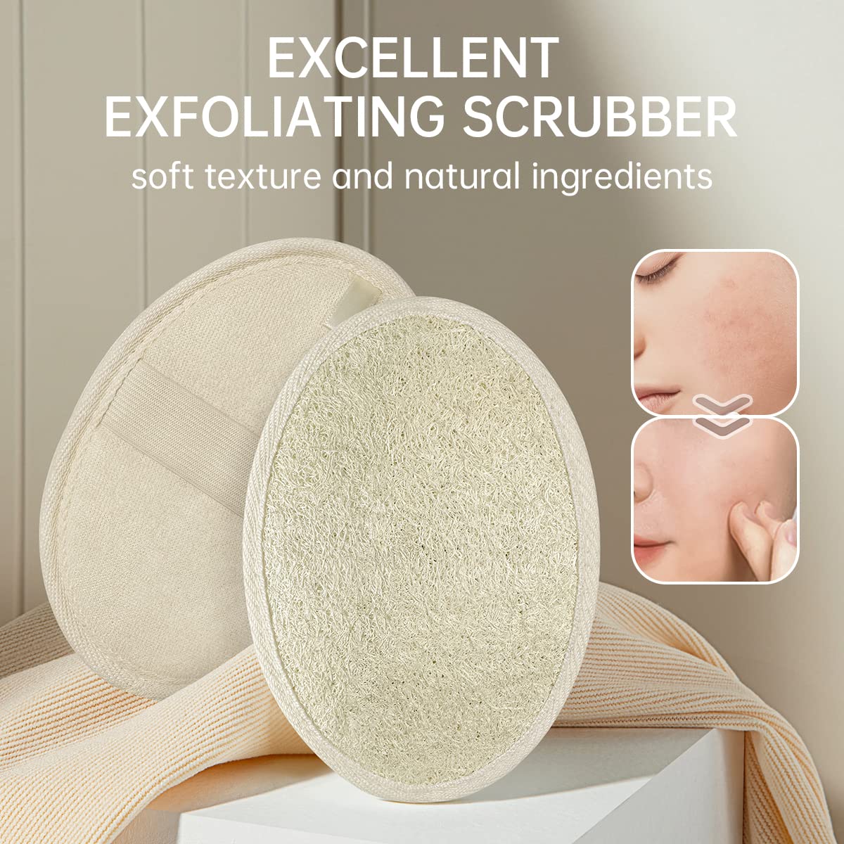 Bolosanto Natural Loofah Sponge, Organic Loofah, Exfoliating Loofah Pad, Natural Body Scrubber, for Shower, Bath, Dead Skin Removal (4 Pack)