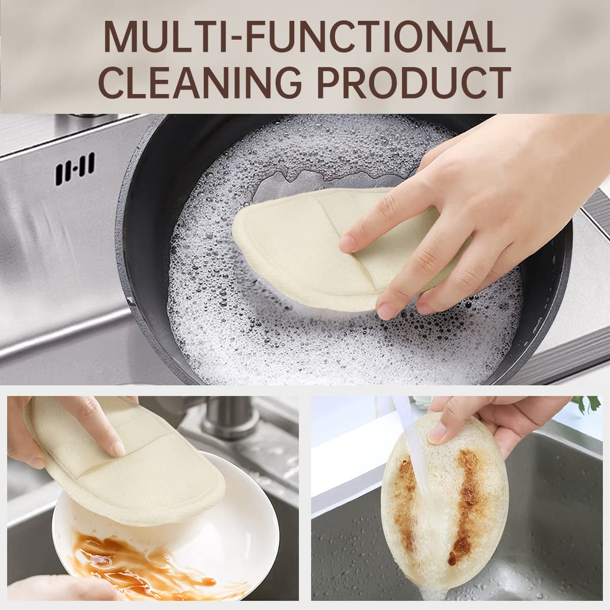 Bolosanto Natural Loofah Sponge, Organic Loofah, Exfoliating Loofah Pad, Natural Body Scrubber, for Shower, Bath, Dead Skin Removal (4 Pack)