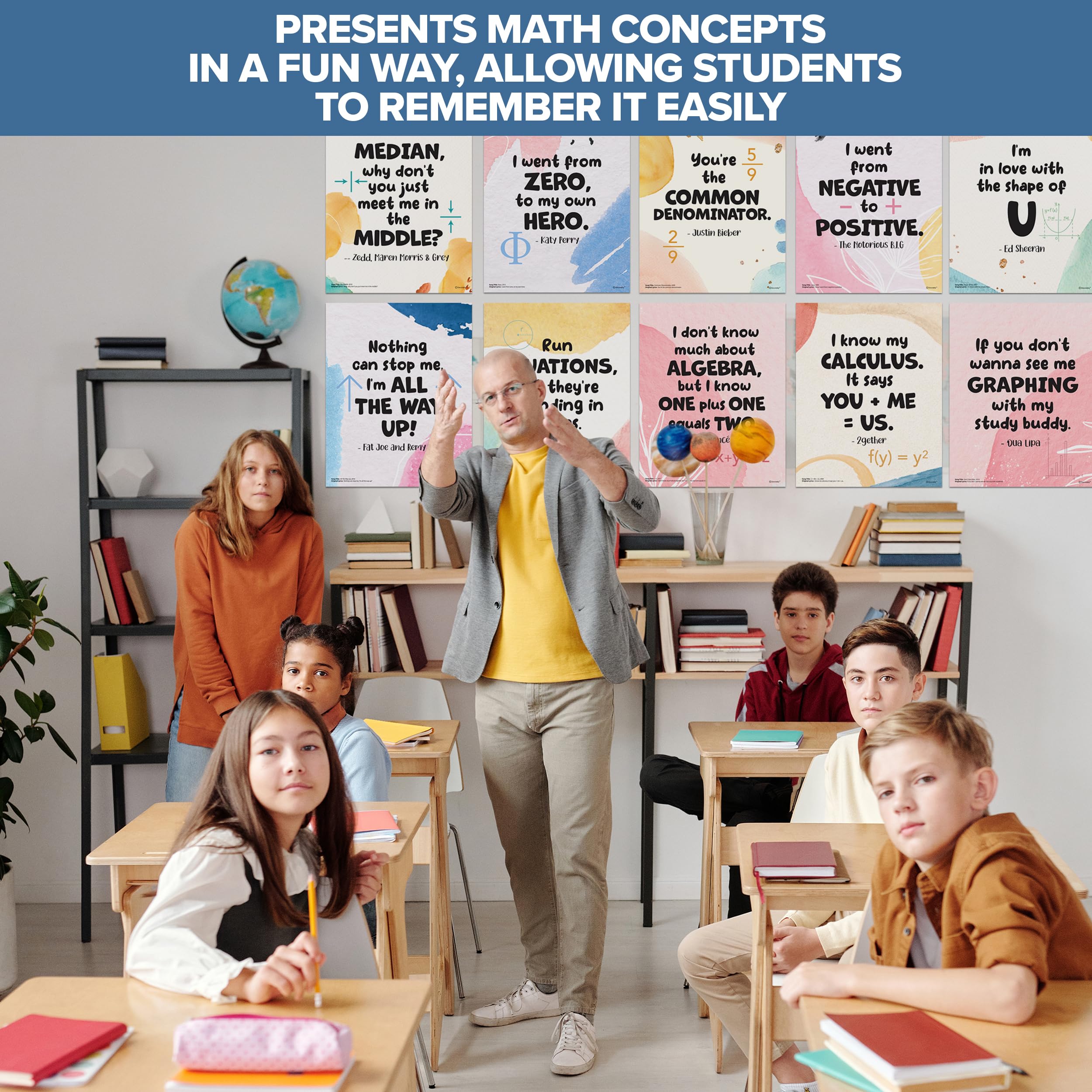 Decorably 16 Math Posters for Middle School, 11x14in Matte-Laminated Educational High School Math Classroom Decor