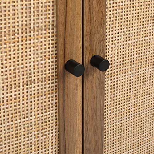 LKTART Mid-Century Natural Rattan Buffet Sideboard Storage Cabinet with 2 Doors 1 Adjustable Inner Shelf Storage Cabinet Console Table for Dining Room Bedroom Kitchen Hallway