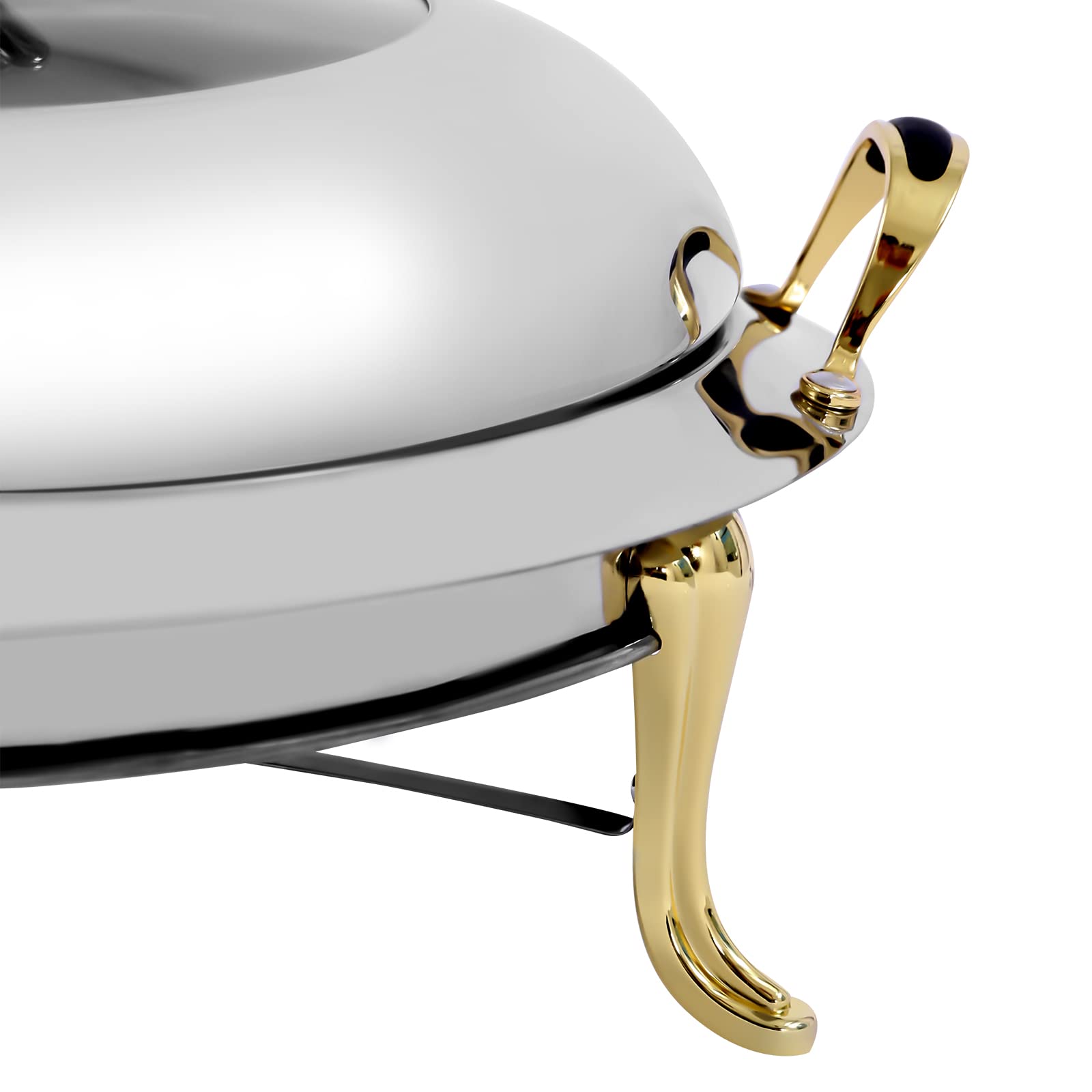 Fetcoi Round Chafing Dish, 3.17QT Stainless Steel Buffet Warmer Tray with Lid and Chafing Fuel Holder for Kitchen Party Dining Buffet Catering Event Parties (Gold)