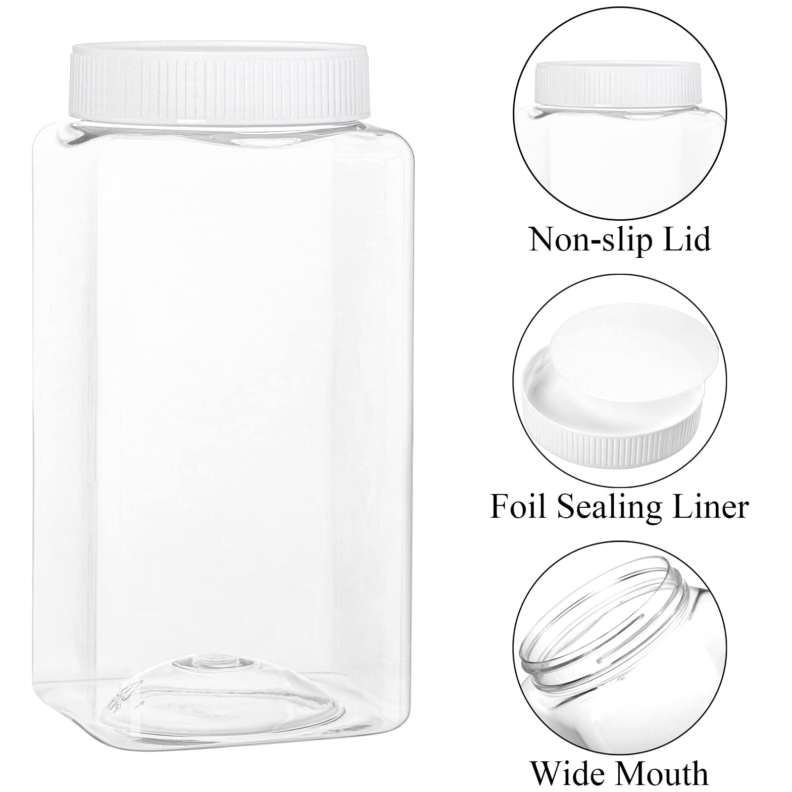 Fasmov 9 Pack 32 Oz Square Plastic Jars with White Lids, Wide Mouth Clear Square Empty Plastic Slime Storage Containers for Crafts, Dry Food, Peanut Butter, Honey and Jam Storage - BPA Free