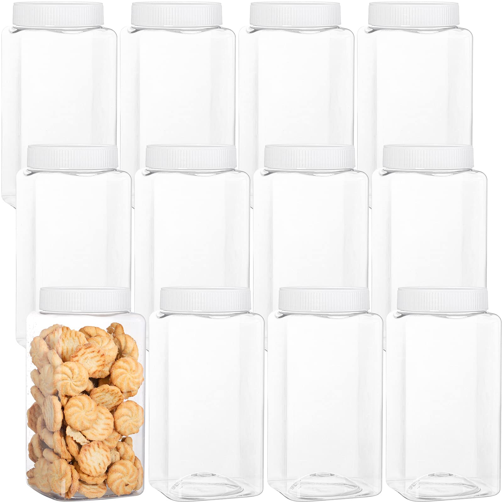 Fasmov 9 Pack 32 Oz Square Plastic Jars with White Lids, Wide Mouth Clear Square Empty Plastic Slime Storage Containers for Crafts, Dry Food, Peanut Butter, Honey and Jam Storage - BPA Free