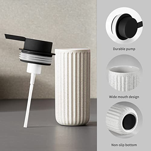 Foaming Soap Dispenser 16oz Removable Ceramic Lotion Dispenser, Cylindrical Stripe Kitchen Bathroom Pump Bottle with Foam Bottle Pump(Cream)