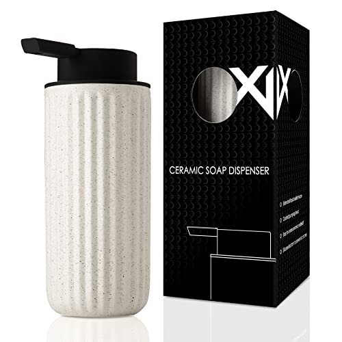 Foaming Soap Dispenser 16oz Removable Ceramic Lotion Dispenser, Cylindrical Stripe Kitchen Bathroom Pump Bottle with Foam Bottle Pump(Cream)