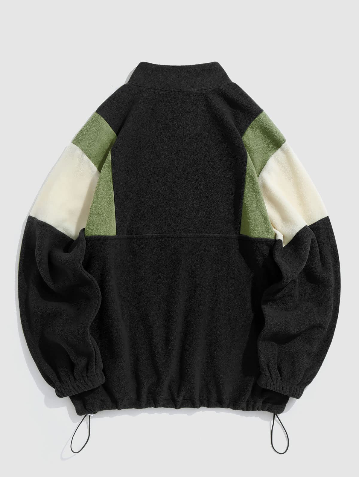 ZAFUL Men's Fluffy Polar Fleece Sweatshirt NEW YORK Embroidery Colorblock Half Zip Unisex Hoodie Black M
