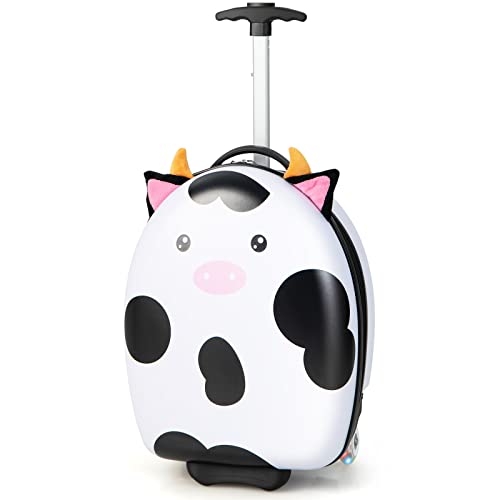 Goplus Kids Luggage, 16ââ Carry on Suitcase with LED Wheels, Waterproof Hard Shell, Lightweight Rolling Luggage for Travel, Birthday Christmas Gifts for Toddlers, Children, Boys, Girls (Black,White)