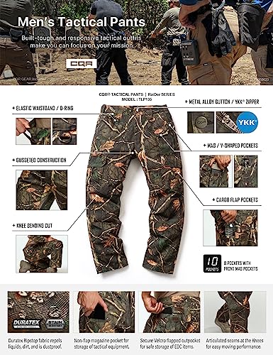 CQR Men's Tactical Pants, Water Resistant Ripstop Cargo Pants, Lightweight EDC Work Hiking Pants, Outdoor Apparel, Duratex Mag Pocket Print Hunting Camo, 36W x 32L