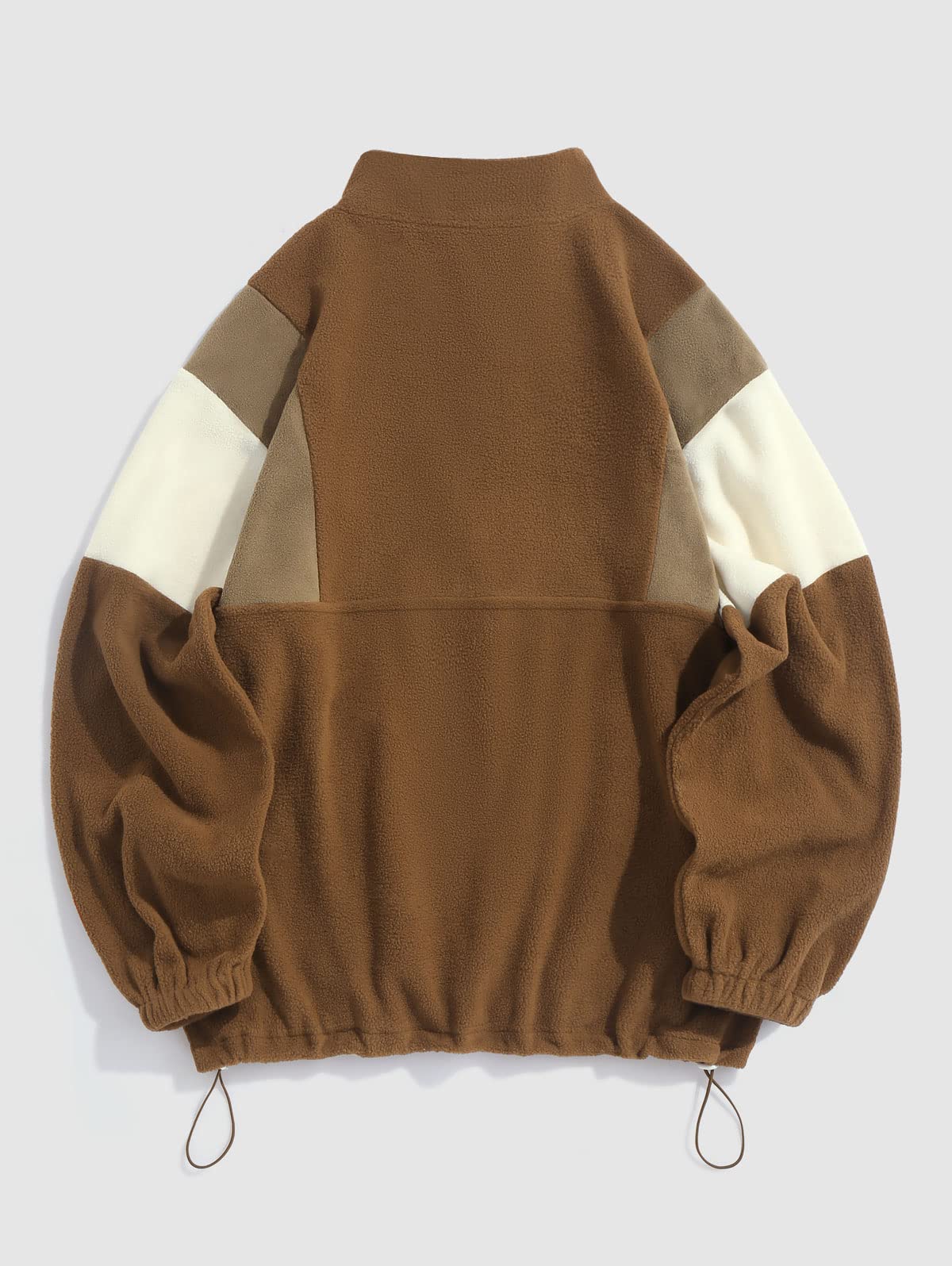 ZAFUL Men's Fluffy Polar Fleece Sweatshirt NEW YORK Embroidery Colorblock Half Zip Unisex Hoodie Coffee M