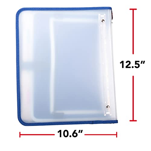 Case-it Transulcent Slim Go Tab Zipper Binder, 1" O-Ring with 5-Color tabs, Expanding File Folder, PS-425-Slim, Red