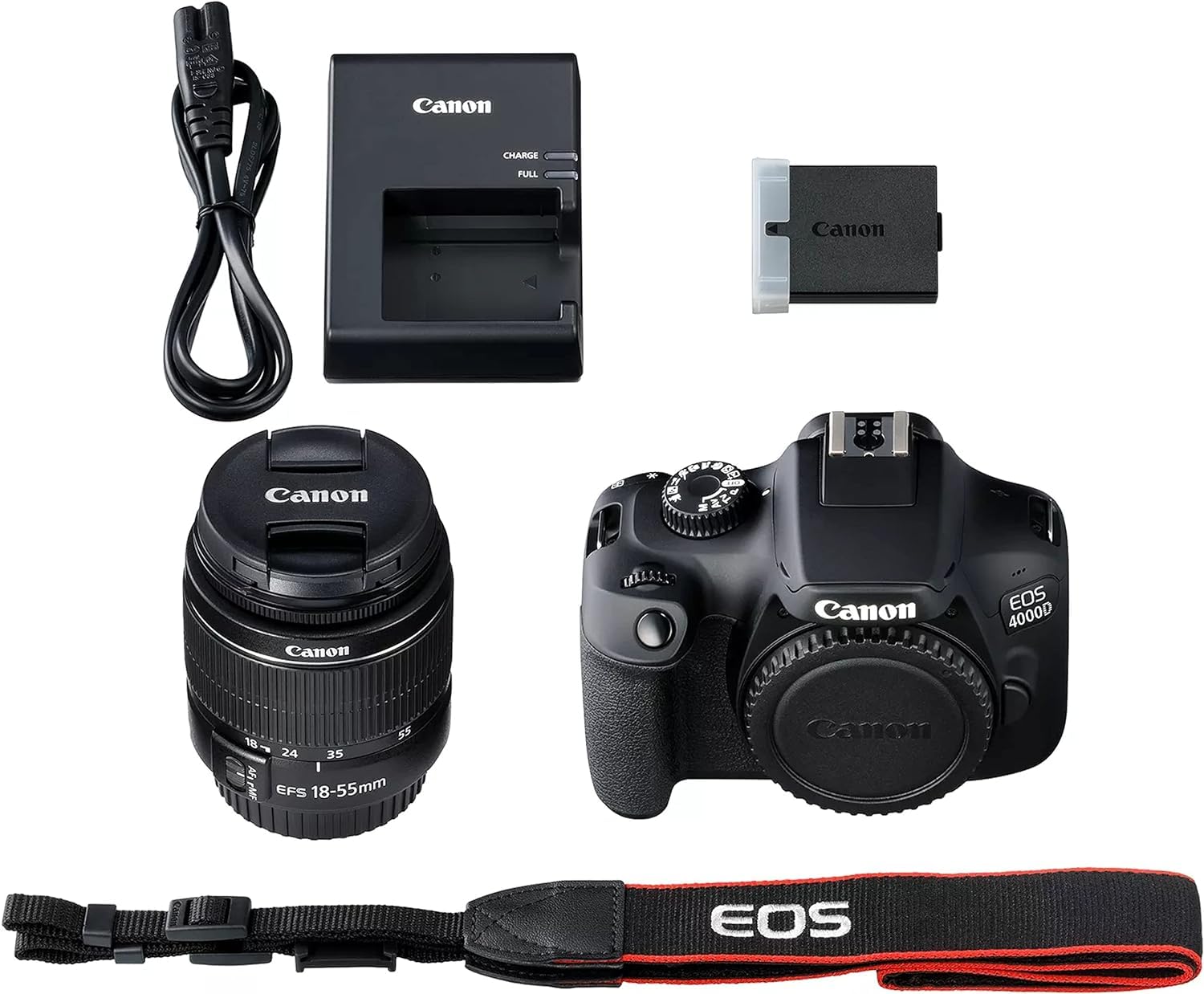Canon EOS 4000D (Rebel T100) DSLR Camera w/EF-S 18-55mm F/3.5-5.6 Lens + EF 75-300 Lens + Case + Sandisk 64GB Memory Card + 3pc Filter Kit + Tripod + Card Reader + Cleaning Kit (Intl Model) (Renewed)