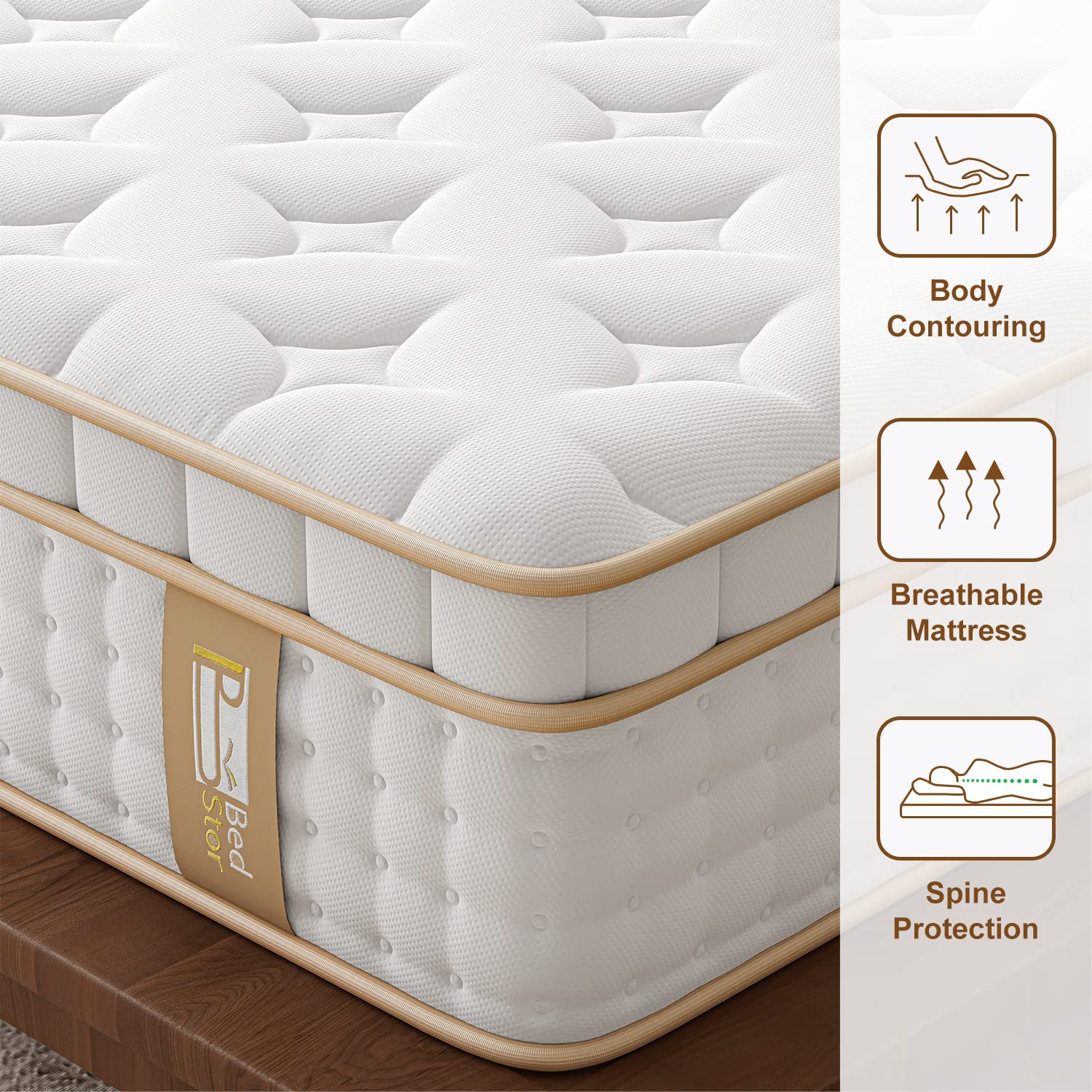BedStory Queen Mattress, 12 Inch Hybrid Mattress with Gel Memory Foam Pocket Spring Motion Isolation Pressure Relief Medium Feel Queen Size Mattress CertiPUR-US