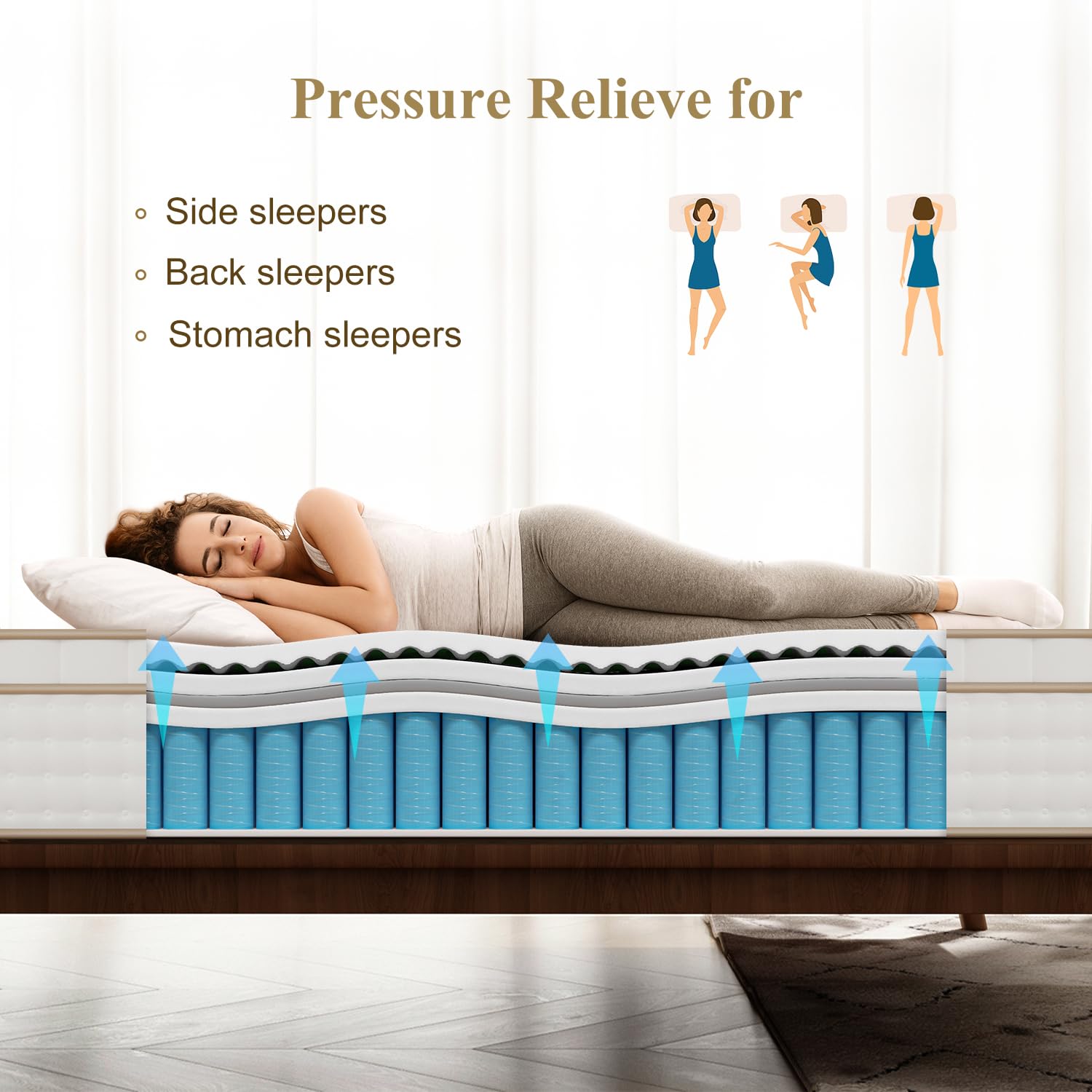BedStory Queen Mattress, 12 Inch Hybrid Mattress with Gel Memory Foam Pocket Spring Motion Isolation Pressure Relief Medium Feel Queen Size Mattress CertiPUR-US