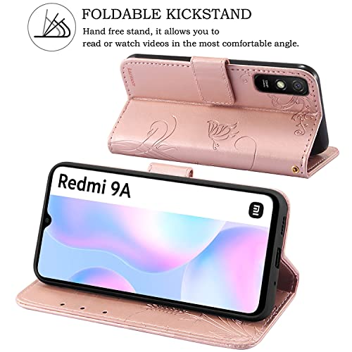 kazineer Leather Wallet Cover Phone Case for Xiaomi Redmi 9A/Xiaomi Redmi 9AT, with RFID Blocking Card Holder Slots (Rose Gold)