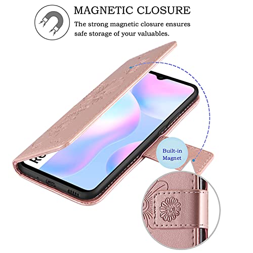 kazineer Leather Wallet Cover Phone Case for Xiaomi Redmi 9A/Xiaomi Redmi 9AT, with RFID Blocking Card Holder Slots (Rose Gold)