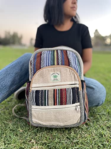 Cotton and hemp backpack, 13" himalayan hemp backpack, hiking backpack, fair trade bag, free spirit bag, hippie bag, nepali bag, boho bag