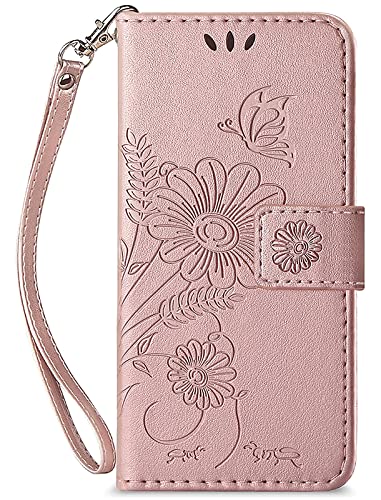 kazineer Leather Wallet Cover Phone Case for Xiaomi Redmi 9A/Xiaomi Redmi 9AT, with RFID Blocking Card Holder Slots (Rose Gold)