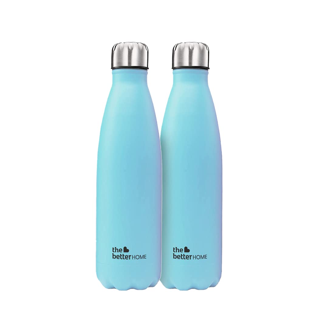 The Better Home 500 Stainless Steel Insulated Water Bottle 500ml | Thermos Flask 500ml | Hot and Cold Steel Water Bottle 500ml | Food Grade & BPA Free Insulated Water Bottles (Pack of 2)