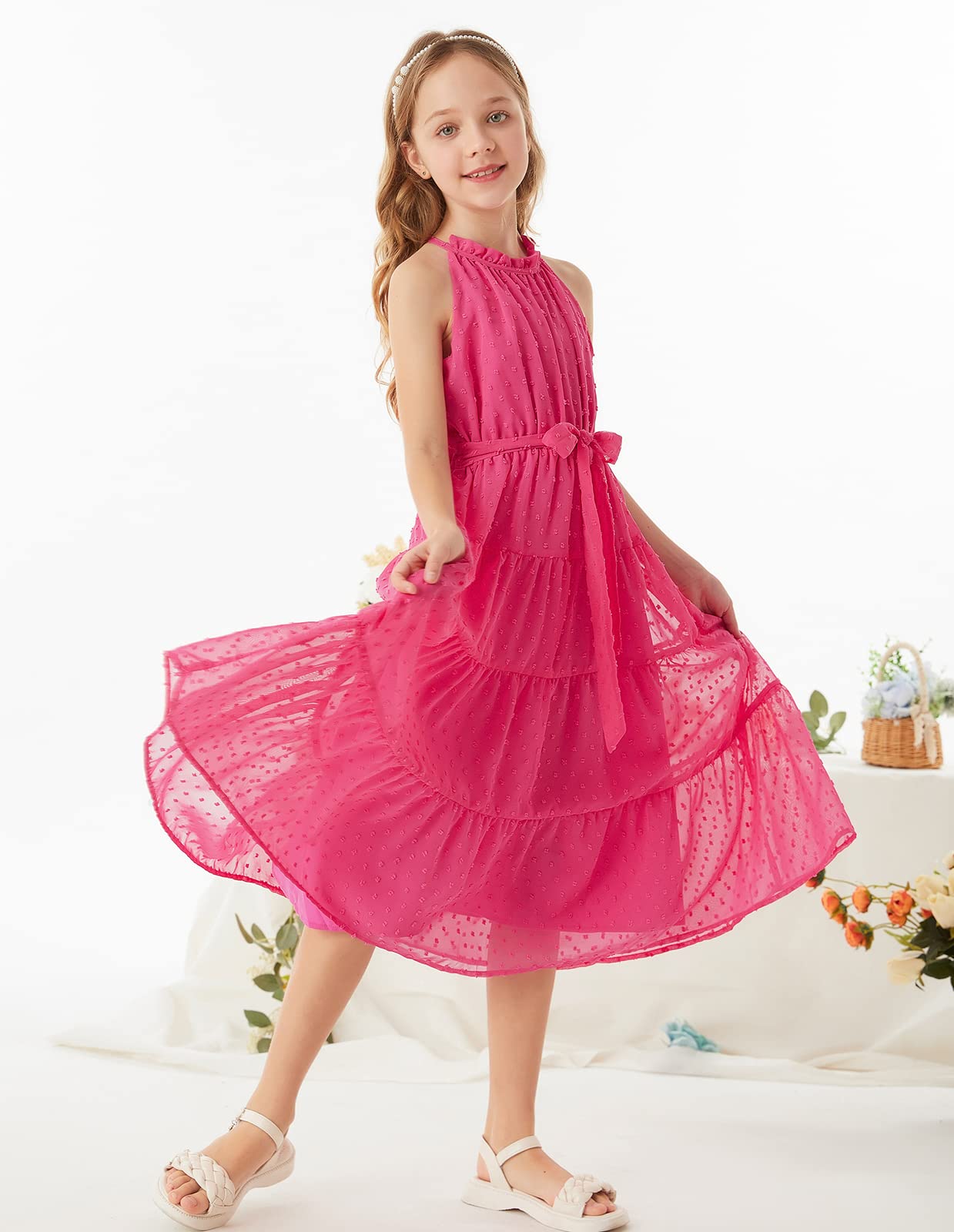 GRACE KARIN Dresses for Girls Casual A-line Girls Summer Dress Rose red 8Y