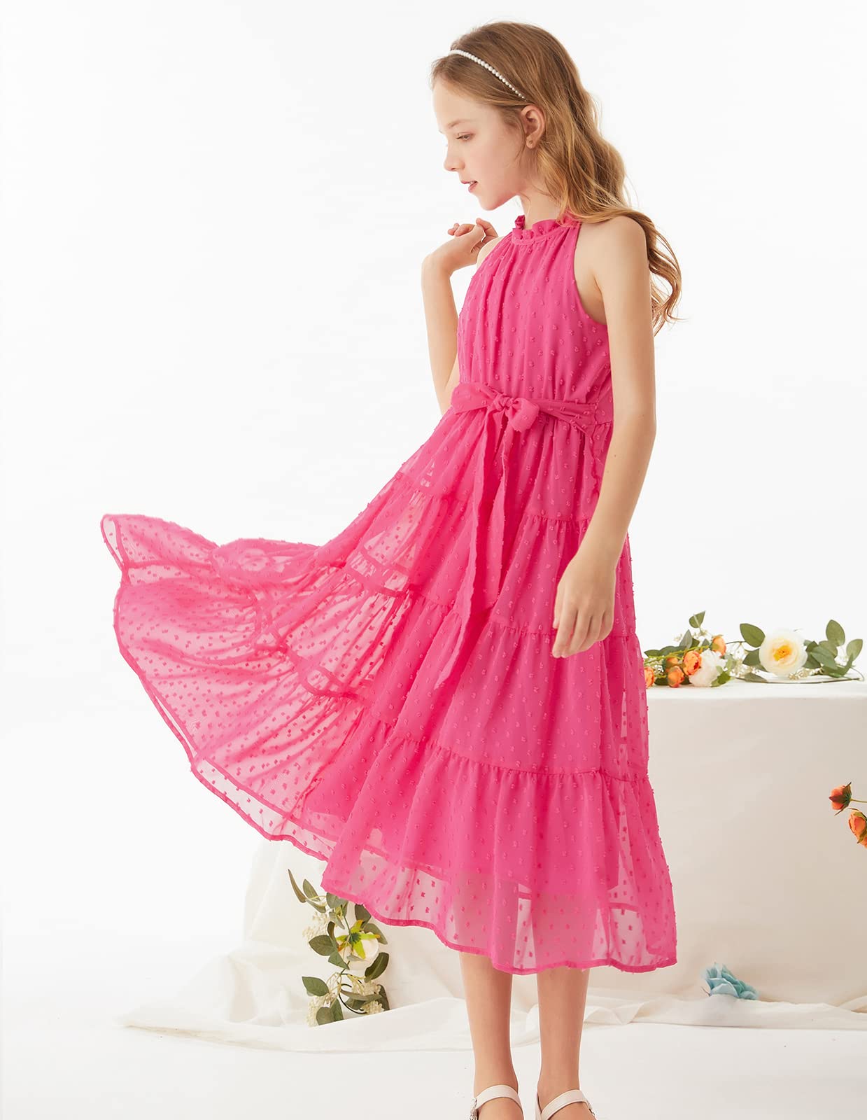 GRACE KARIN Dresses for Girls Casual A-line Girls Summer Dress Rose red 8Y