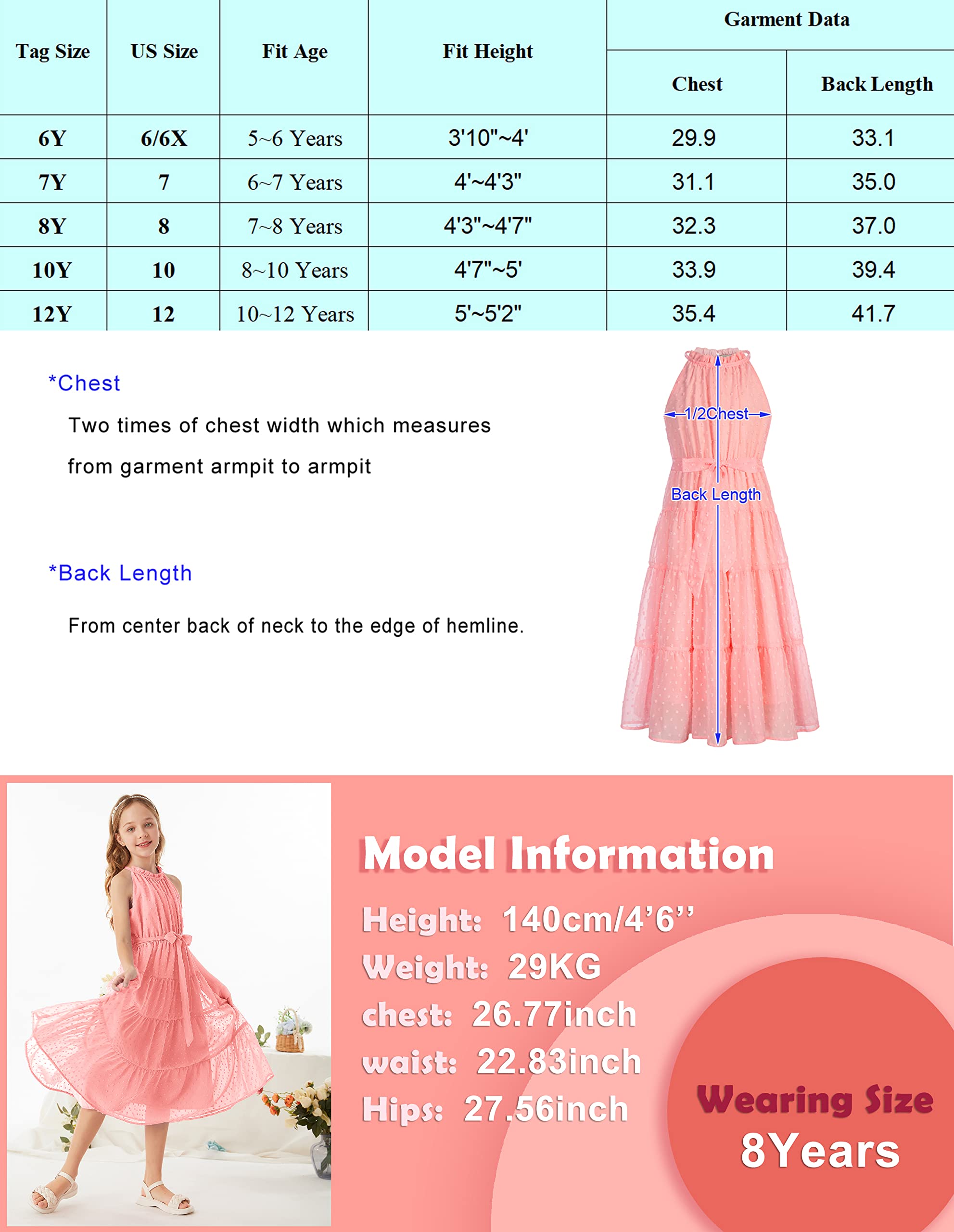 GRACE KARIN Dresses for Girls Casual A-line Girls Summer Dress Rose red 8Y