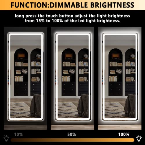Hasipu LED Door Mirror Full Length, 44.1" x 15.8" Lighted Over The Door Hanging, Full Body Wall Mounted, Light Up Long Dressing, Round Black