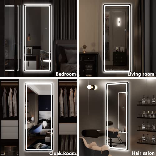 Hasipu LED Door Mirror Full Length, 44.1" x 15.8" Lighted Over The Door Hanging, Full Body Wall Mounted, Light Up Long Dressing, Round Black