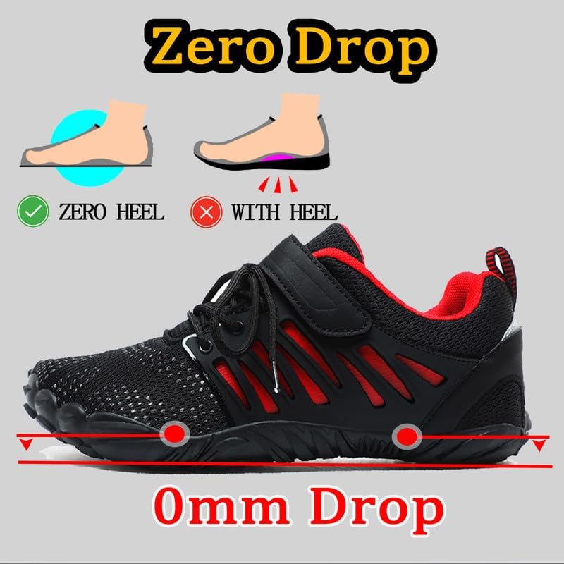 MIFAWA Barefoot Shoes Men's Black/Red, Zero Drop, Wide Toe Box, Rubber Sole, Hiking, Size 11