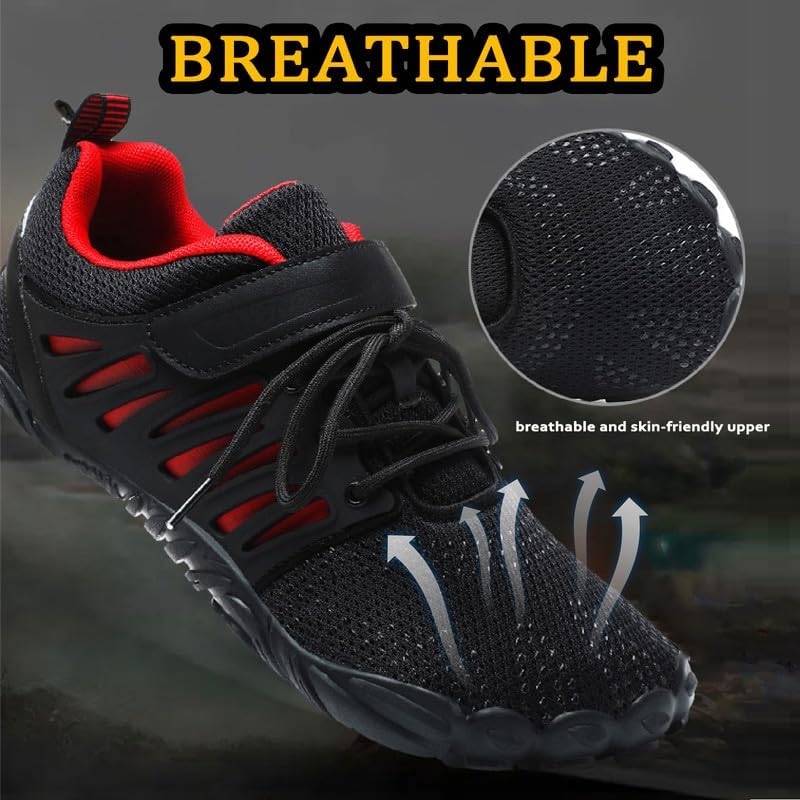 MIFAWA Barefoot Shoes Men's Black/Red, Zero Drop, Wide Toe Box, Rubber Sole, Hiking, Size 11