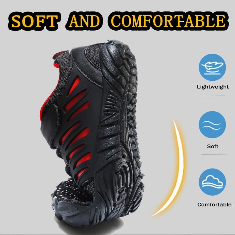 MIFAWA Barefoot Shoes Men's Black/Red, Zero Drop, Wide Toe Box, Rubber Sole, Hiking, Size 11