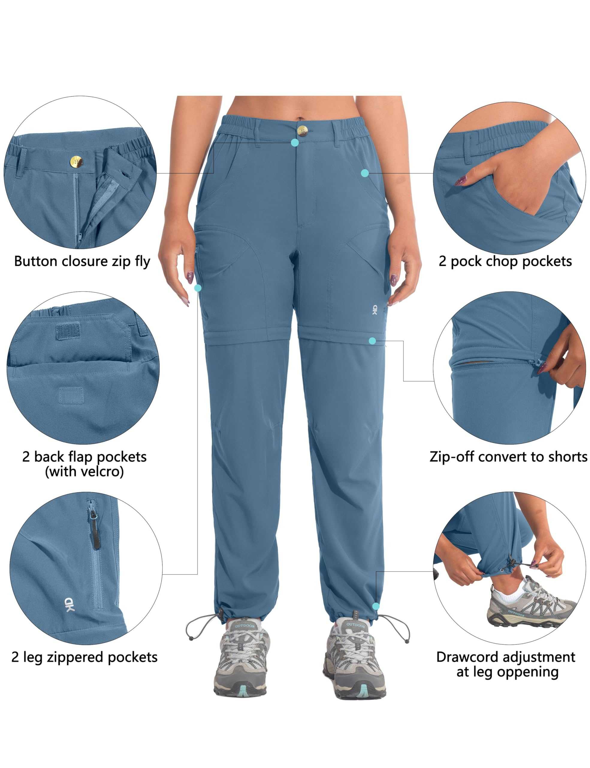 Little Donkey Andy Women's Convertible Zip Off Pants Quick Dry Stretch Hiking Travel Camping Pants Slate XXL