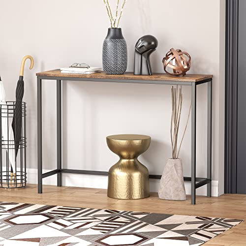 Lifewit 39.4 Inch Narrow Console Table with Metal Frame for Living Room, Industrial Long Entryway Table for Hallway, Entrance, Office, Corridor, Coffee Behind Sofa, Rustic Brown